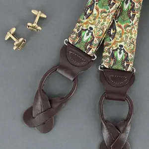 Trafalgar Shall We Dance Silk Novelty Button End Suspenders - Green