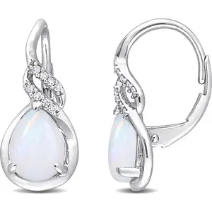 JULIANNA B. 10k Gold Opal And Diamond Leverback Earrings - 10k White Gold