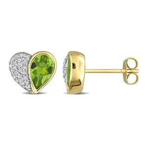 JULIANNA B. 10k Gemstone & Diamond Heart Earrings - Peridot