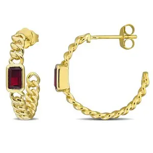 JULIANNA B. Gemstone Link Hoop Earrings - Garnet