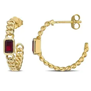 JULIANNA B. Gemstone Link Hoop Earrings Garnet