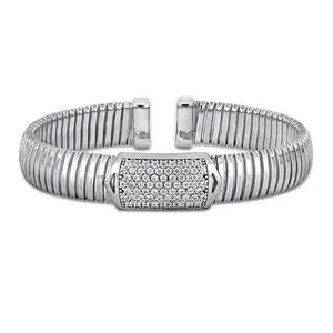 JULIANNA B. Cubic Zirconia Cluster Omega Bangle Bracelet - Sterling Silver