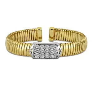 JULIANNA B. Cubic Zirconia Cluster Omega Bangle Bracelet - Yellow-plated