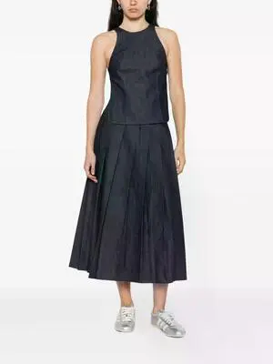 ALFIE Plissé-effect Denim Midi Skirt