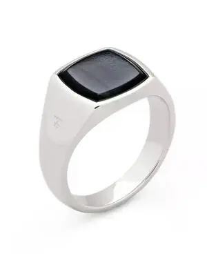 Tom Wood Recycled Sterling Blue Hawk Eye Signet Ring - Silver