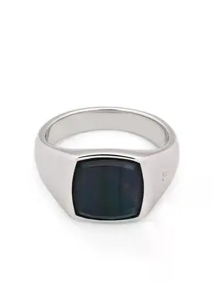 Tom Wood Recycled Sterling Blue Hawk Eye Signet Ring - Silver