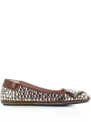 DOVE NUOTANO GLI SQUALI Stud-embellished Square-toe Ballet Flats - Brown