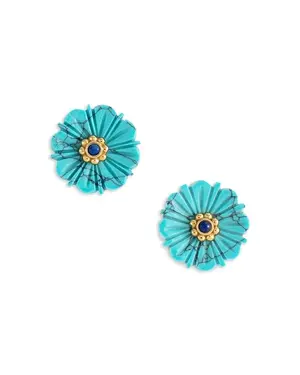 ANABEL ARAM Milos Carved Stone Flower Stud Earrings - Blue