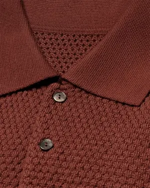 Eton Relaxed Fit Popcorn Stitch Merino Wool Polo Sweater
