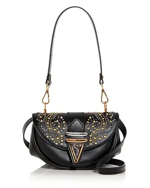 Versace Virtus Embellished Leather Shoulder Bag - Black