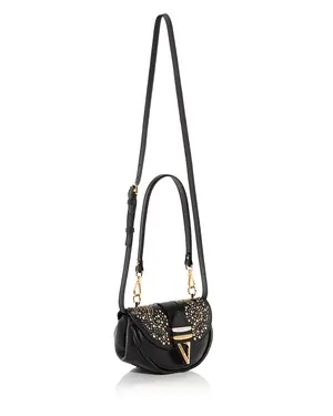 Versace Virtus Embellished Leather Shoulder Bag - Black