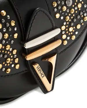Versace Virtus Embellished Leather Shoulder Bag - Black