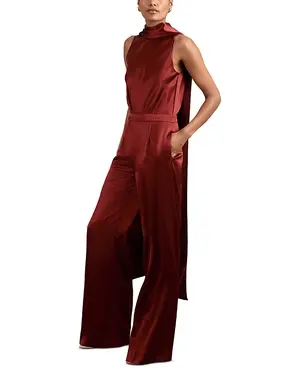 REISS Petite Farah Occasion Capeback Jumpsuit - Dark Red