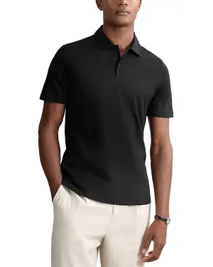 REISS Earl Airwater Cotton Polo Shirt - Black