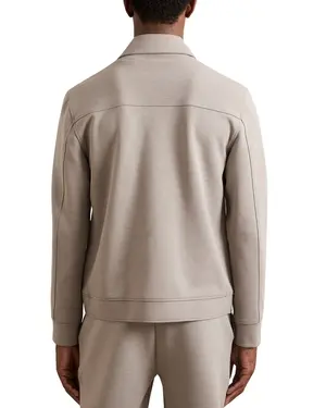 REISS Medina Interlock Zip Through Overshirt - Taupe Brown
