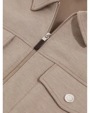 REISS Medina Interlock Zip Through Overshirt - Taupe Brown