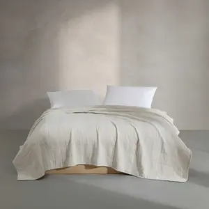 Calvin Klein Cotton Gauze Solid 3 Piece Quilt Set, Queen - Light Beige