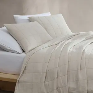 Calvin Klein Cotton Gauze Solid 3 Piece Quilt Set, Queen - Light Beige