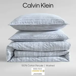 Calvin Klein Washed Percale Wavy Stripe 3 Piece Comforter Set, Queen
