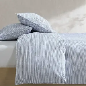 Calvin Klein Washed Percale Wavy Stripe 3 Piece Duvet Cover Set, Queen - Blue Graphite