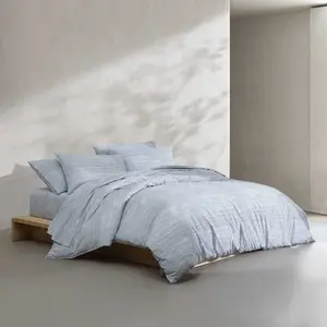 Calvin Klein Washed Percale Wavy Stripe 4 Piece Sheet Set, Queen - Blue Graphite
