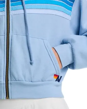 Aviator Nation Striped Crop Hoodie - Ice/ice