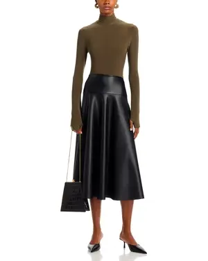 Norma Kamali Faux Leather Midi Skirt