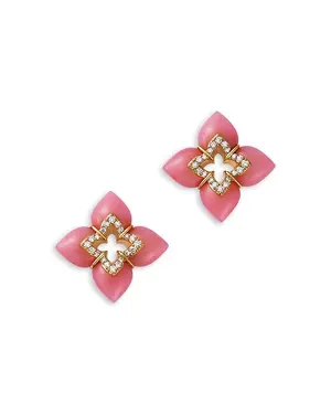 Roberto Coin 18k Yellow Gold Cabochon Pink Opal & Diamond Flower Stud Earrings - Gold/pink