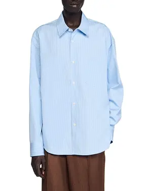 Sandro Oversized Striped Button-front Shirt - Sky Blue