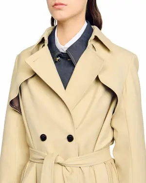 Sandro Belted Double Breasted Trench