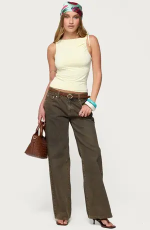 EDIKTED Tie Shoulder Tank - Yellow