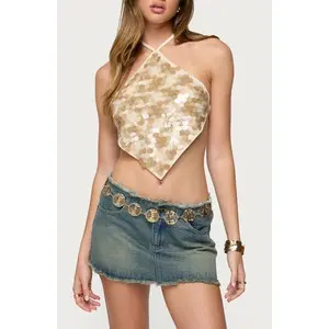 EDIKTED Sequin Halter Crop Top