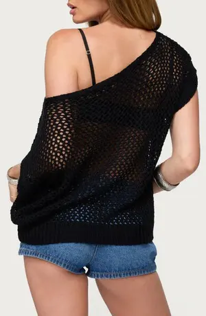 EDIKTED Trix One-shoulder Open Stitch Sweater