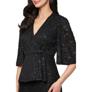 Alex Evenings Sequin Lace Wrap Top