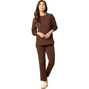 SOFTIES Athleisure Crewneck Tunic And Cropped Pant Set - Espresso