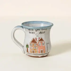 UNCOMMON GOODS Wish You Lived Next Door Mug Mudworks Pottery - Off-white/light Blue
