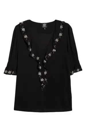Bobeau Embroidered Ruffle Top