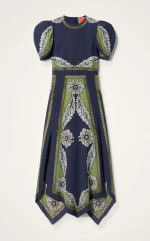 La DoubleJ Cherie Scarf Placée Silk Dress - Bounty Placée Navy