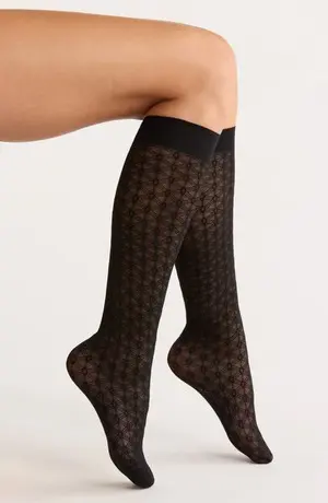 Nordstrom Sheer Jacquard Dress Socks - Black