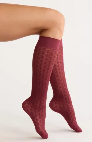 Nordstrom Sheer Jacquard Dress Socks - Burgundy Fig