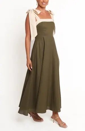PETAL & PUP Cotton And Linen Maxi Dress With Bow Straps