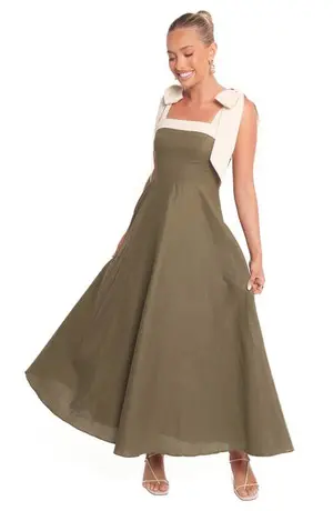 PETAL & PUP Cotton And Linen Maxi Dress With Bow Straps