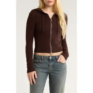 PACSUN Skylar Front Zip Sweater Hoodie - Brown