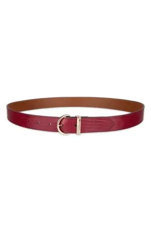 Cole Haan Lizard Embossed Leather Belt - Burgundy