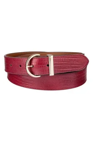 Cole Haan Lizard Embossed Leather Belt - Burgundy