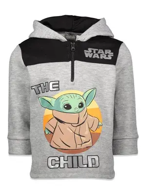 STAR WARS The Mandalorian Baby Yoda Half Zip Hoodie - Gray
