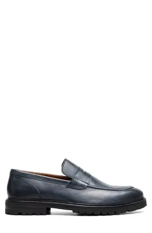 STACY ADAMS Hazleton Apron Toe Lugged Penny Loafer - Navy
