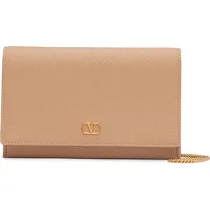 Valentino Garavani Vlogo Signature Leather Wallet On A Chain - Rose Sand