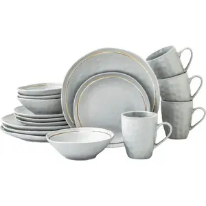 STONE + LAIN Clara Porcelain 16-piece Dinnerware Set - Gray