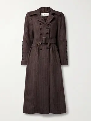 Chloé Double-breasted Belted Checked Wool-blend Coat
